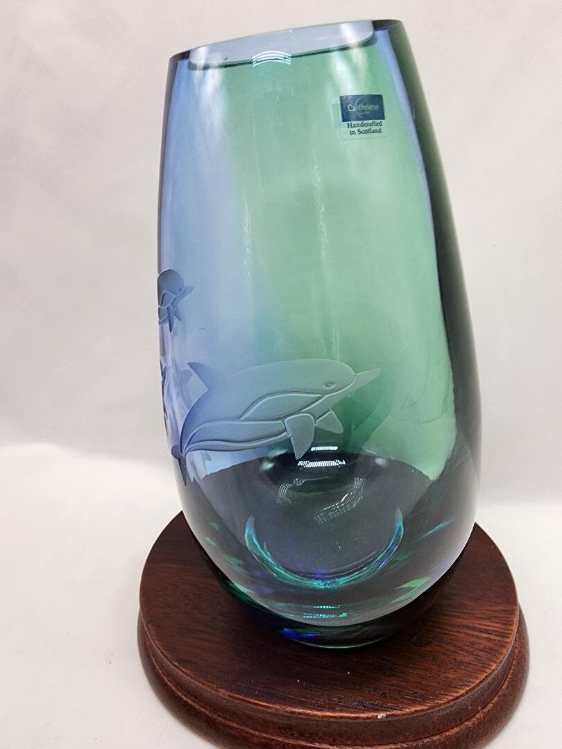 Caithness Glass Etched With Dolphins Signed Vase - Etsy