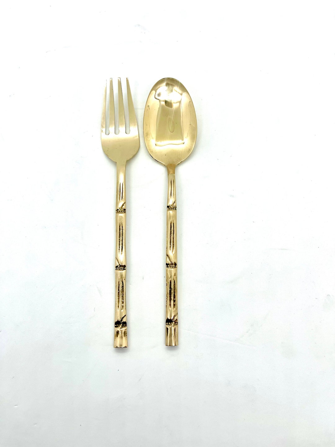 Brass Dessert Flatware W/ Bamboo Detailing - Etsy