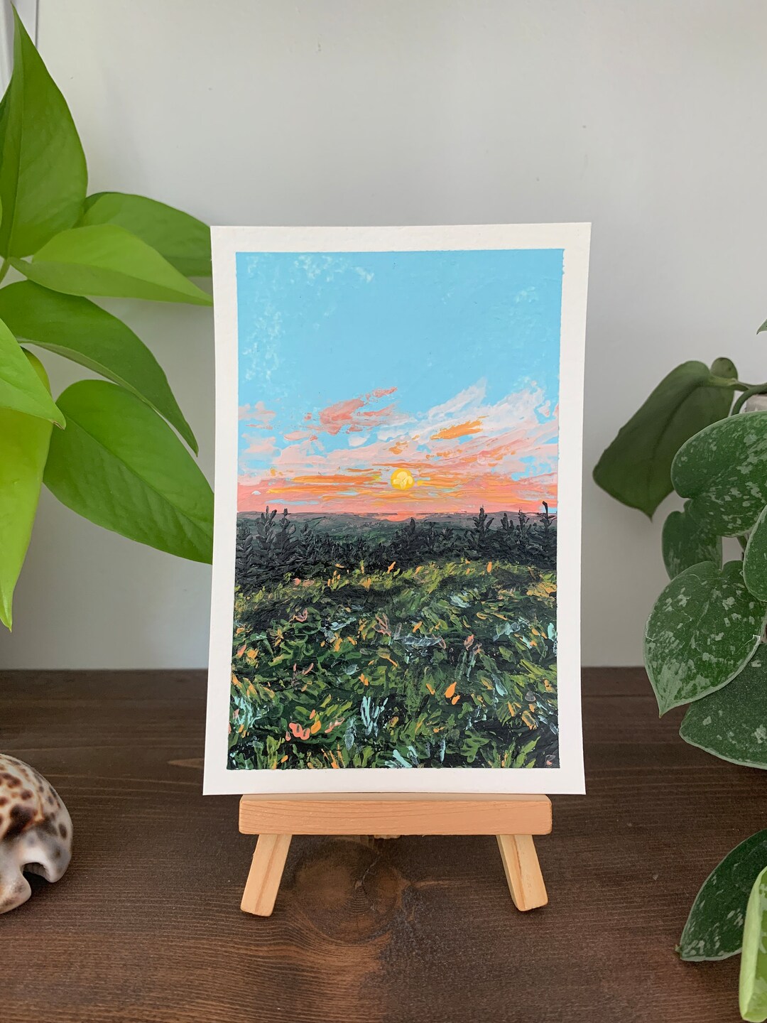Mini Sunset Landscape Painting, Mountain Meadow Decor, Summer Theme ...