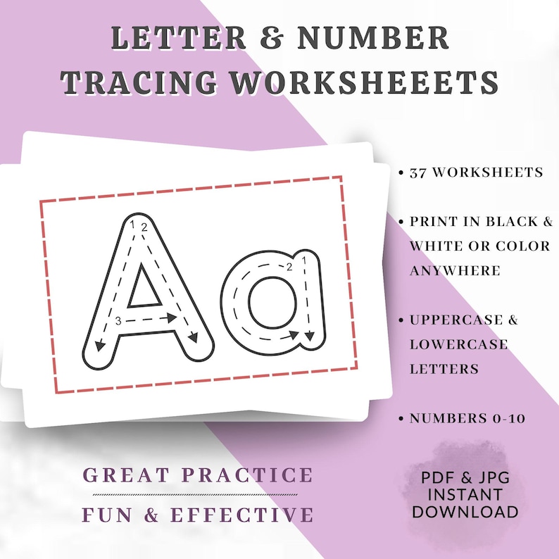 Letter and Number Tracing Worksheet, Handwriting Practice (printable ...