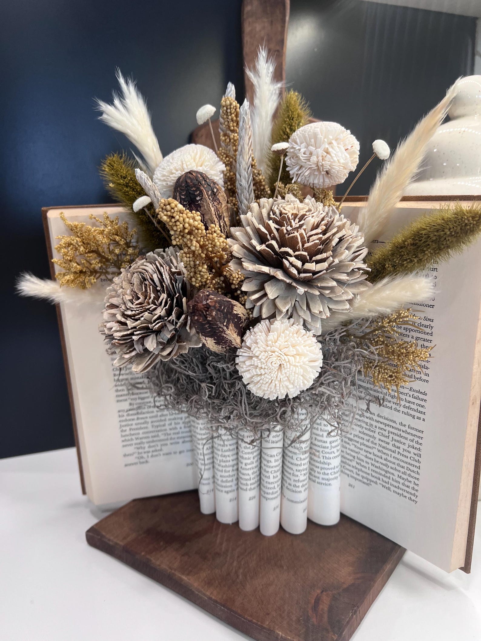 Upcycled Book Vase - Dried Floral Bouquet - Vintage Book Decor ...