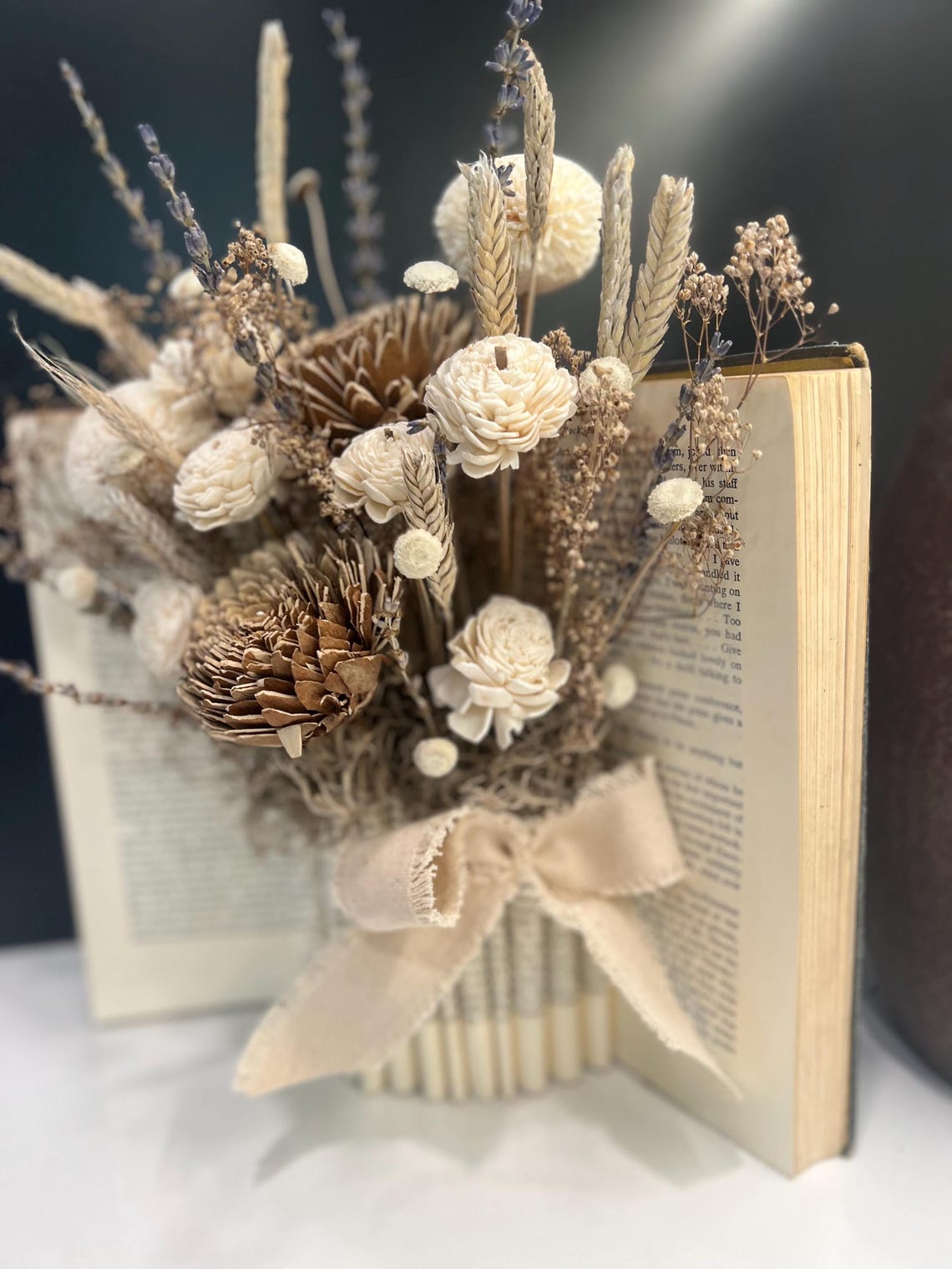 Upcycled Book Vase - Dried Floral Bouquet - Vintage Book Decor ...