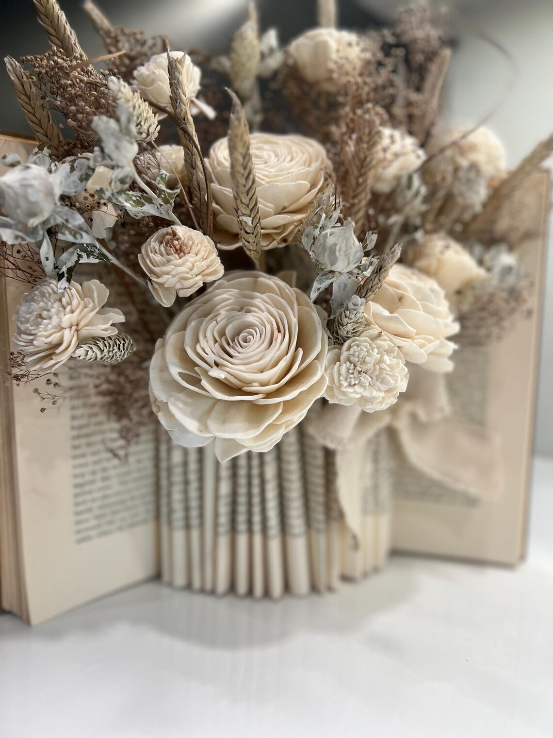 Upcycled Book Vase - Dried Floral Bouquet - Vintage Book Decor ...