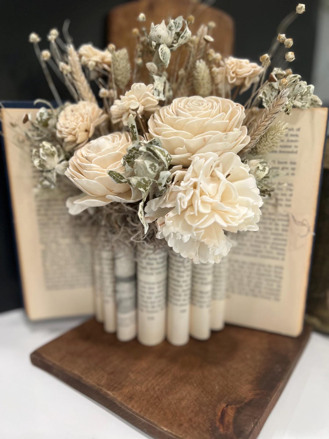Upcycled Book Vase - Dried Floral Bouquet - Vintage Book Decor ...
