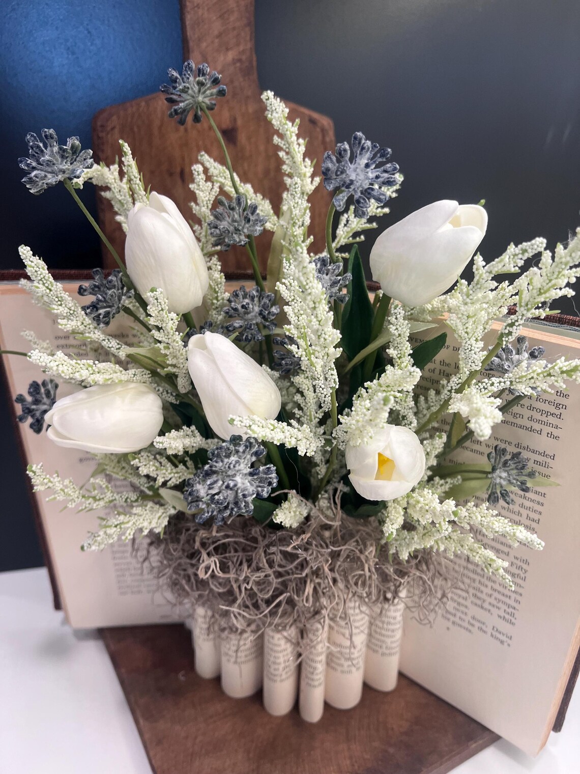 Upcycled Book Vase - Spring Floral Bouquet - Vintage Book Decor ...