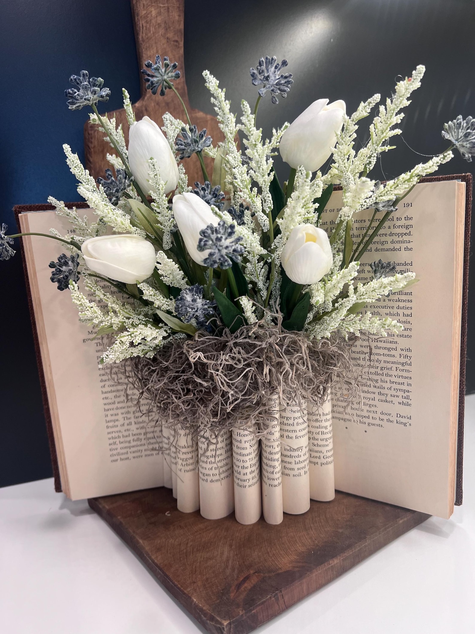 Upcycled Book Vase - Spring Floral Bouquet - Vintage Book Decor ...