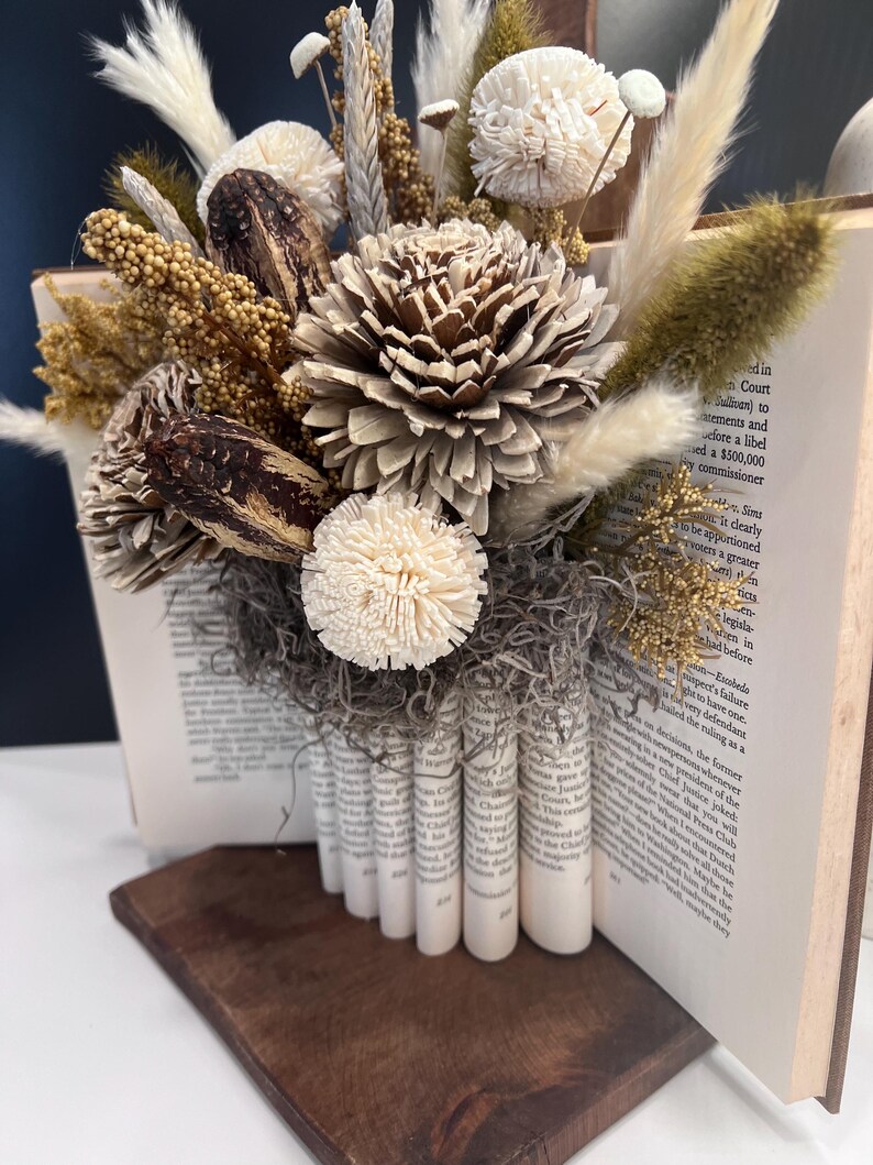 Upcycled Book Vase - Dried Floral Bouquet - Vintage Book Decor ...