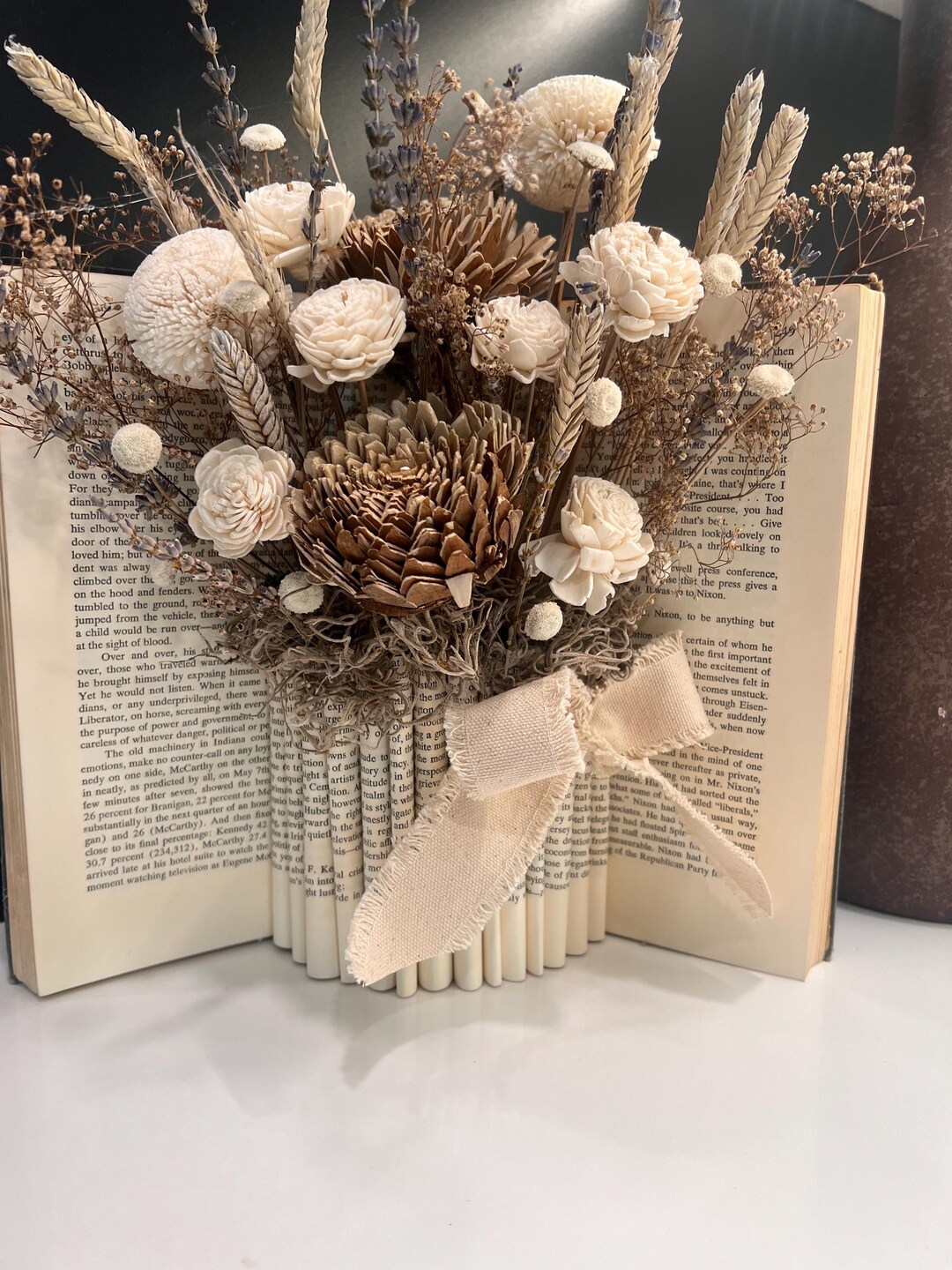 Upcycled Book Vase - Dried Floral Bouquet - Vintage Book Decor ...