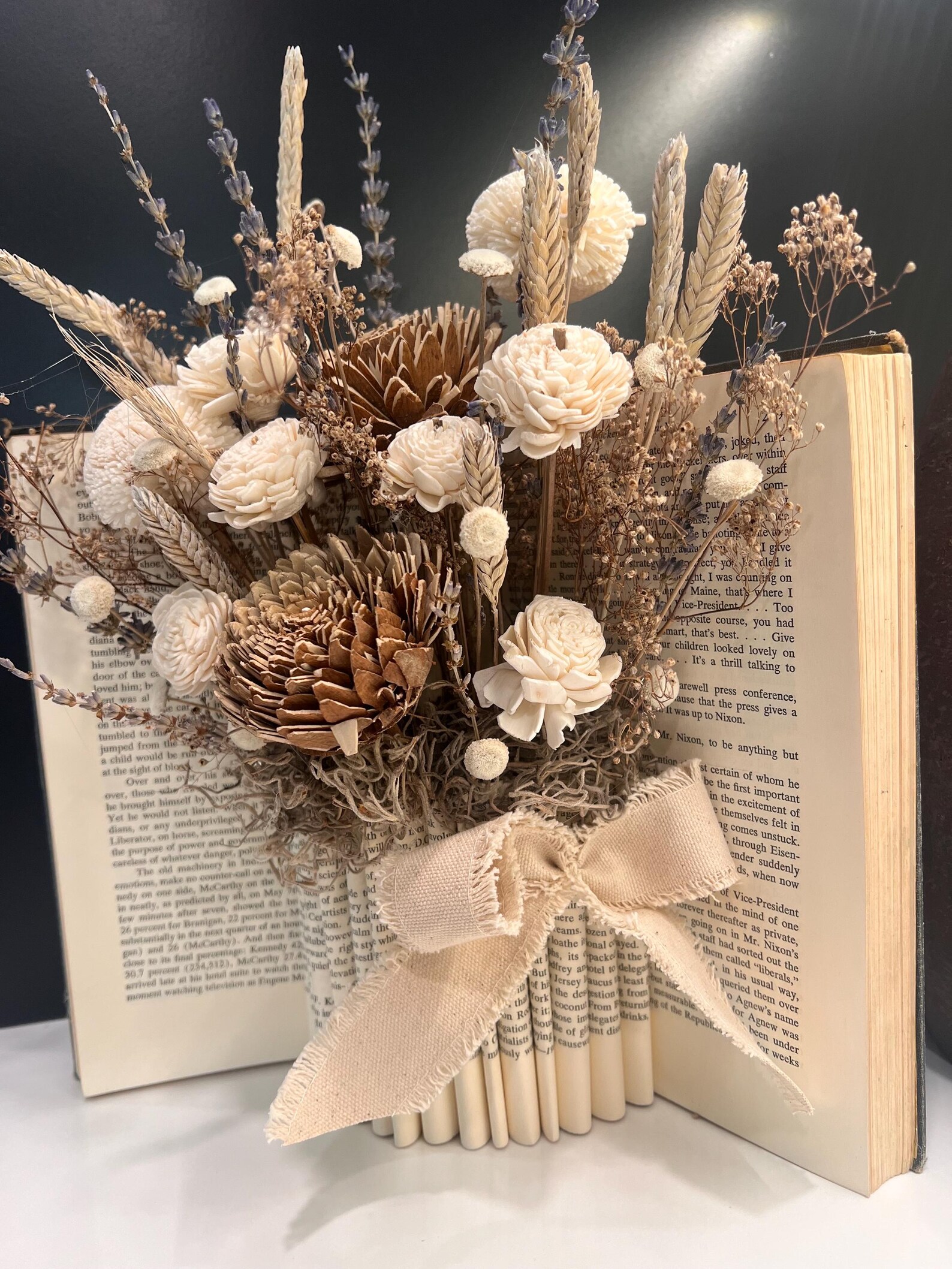 Upcycled Book Vase - Dried Floral Bouquet - Vintage Book Decor ...