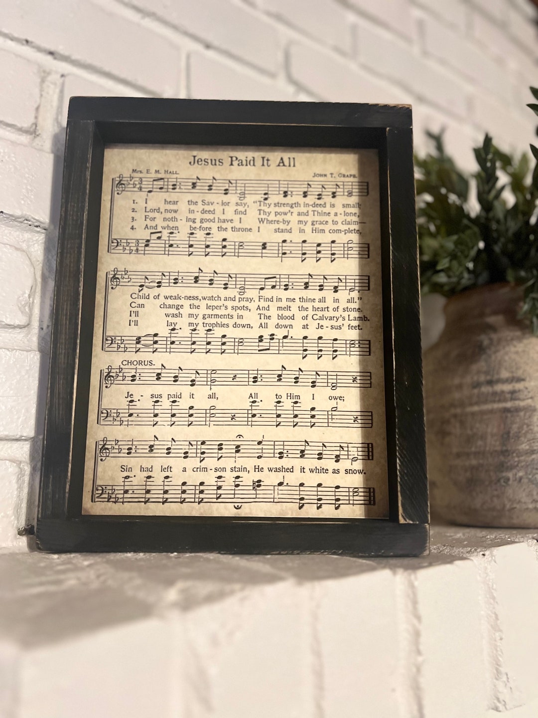 Jesus Paid It All Print / Framed Church Hymns / Music Sheet/ Church ...