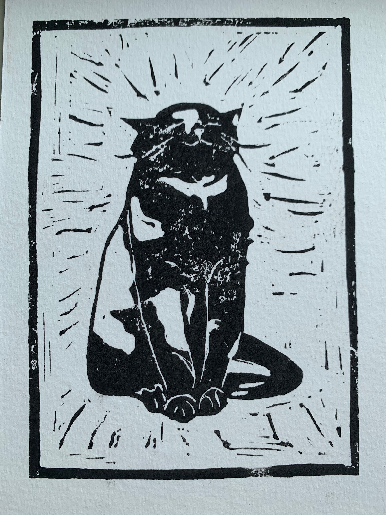 Mog Linocut Cat Print | Etsy