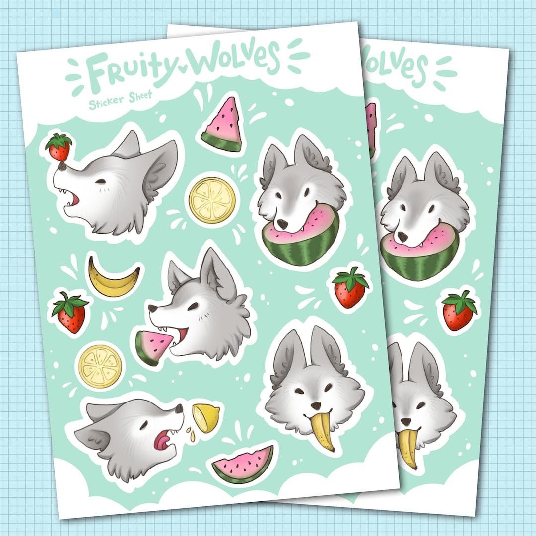 Fruity Wolves | Wolf Sticker Sheet | Melon Strawberry Lemon Banana ...