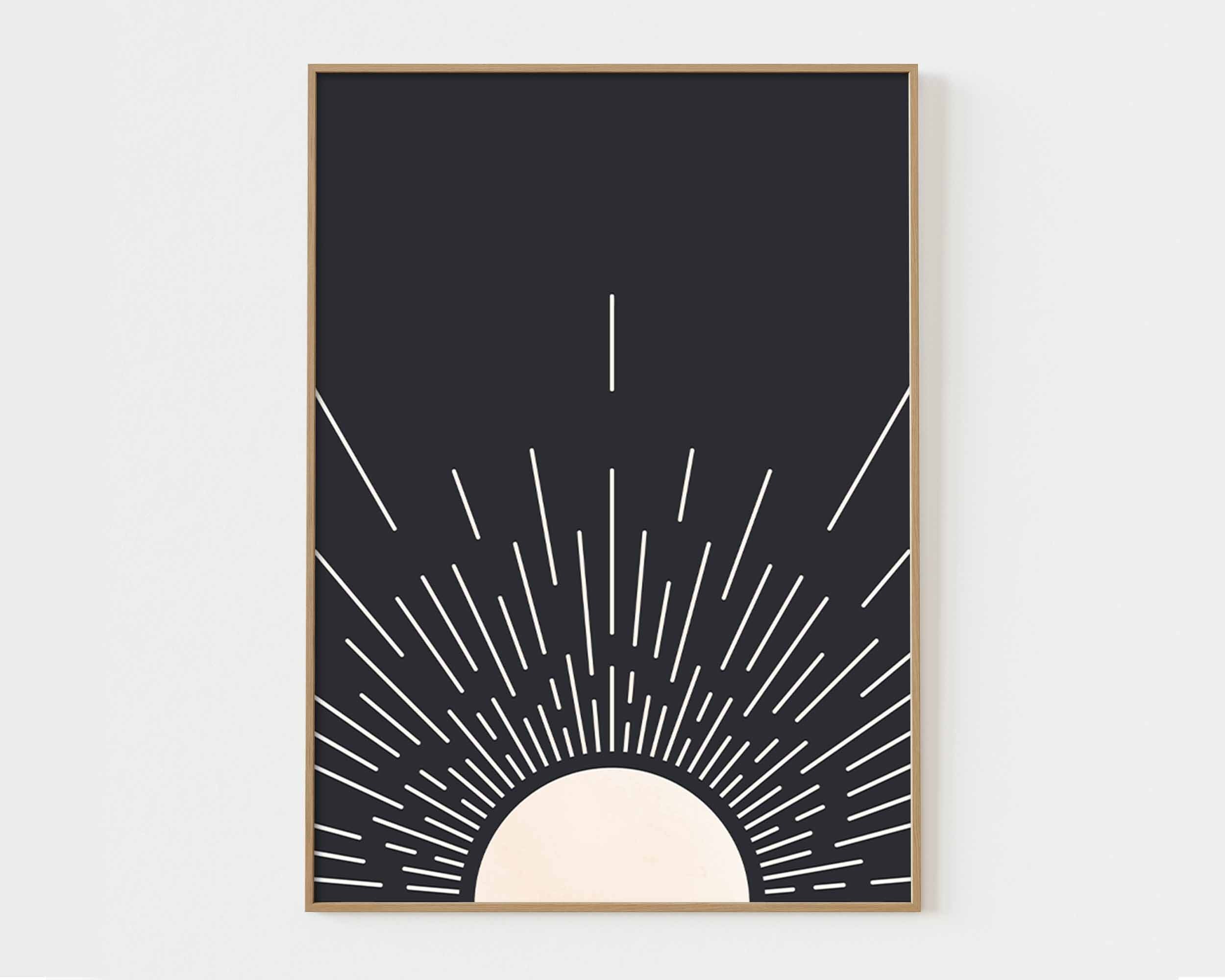 Sun Moon Wall Art, Abstract Boho Poster Print, Set of 3 Minimal Wall ...