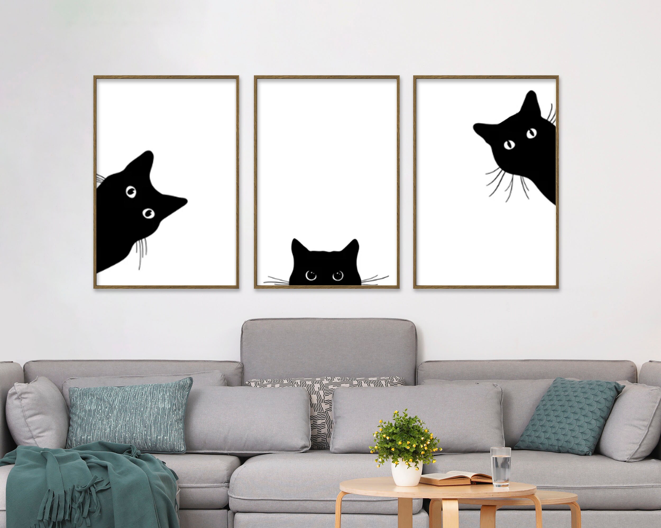 Set of 3 Black Cats Prints Cute Black Cat Nursery Cat Lover Gift Cat ...