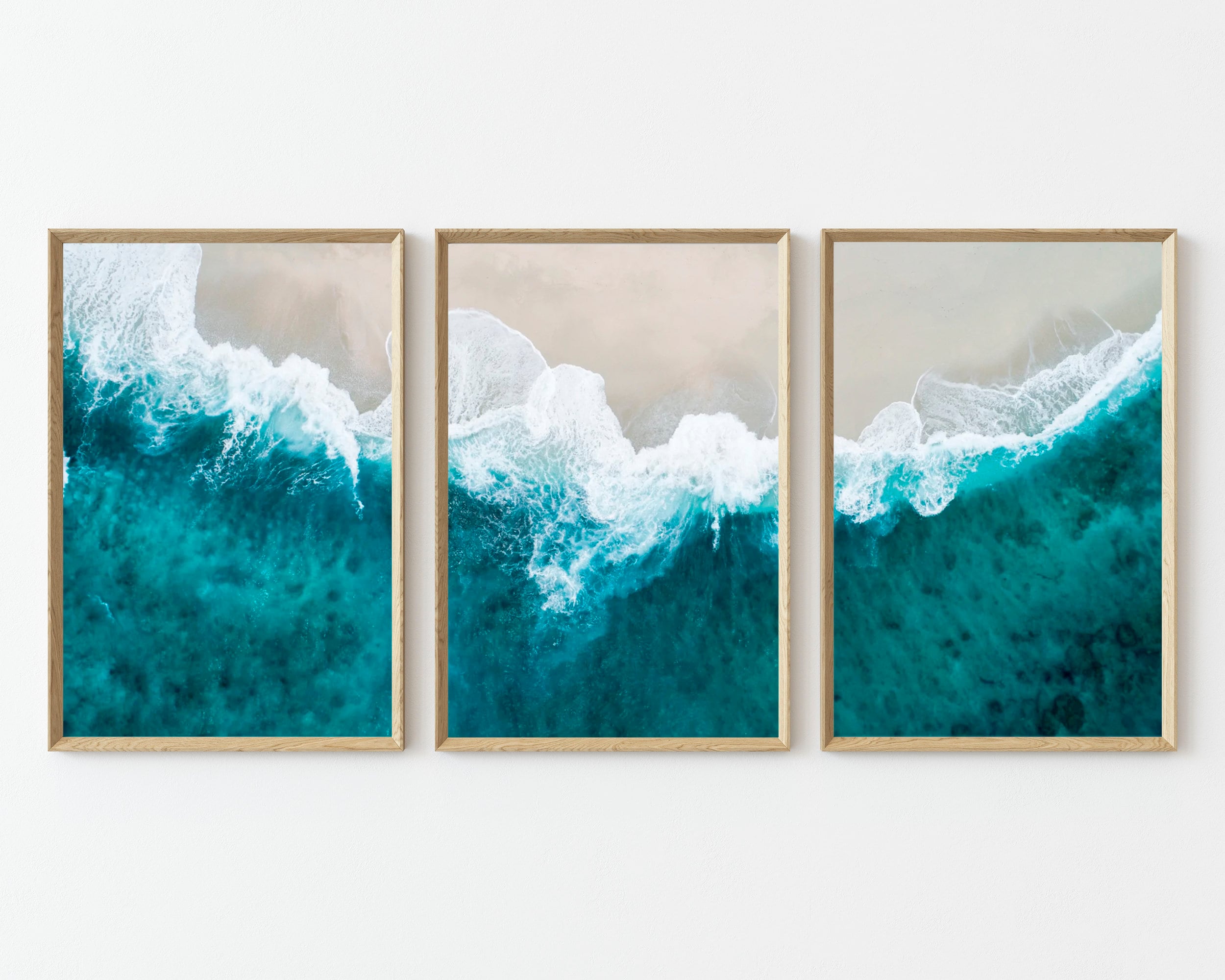 Ocean Waves Print, Set 3 Turquoise Wall Art, Aerial Beach Waves Poster ...