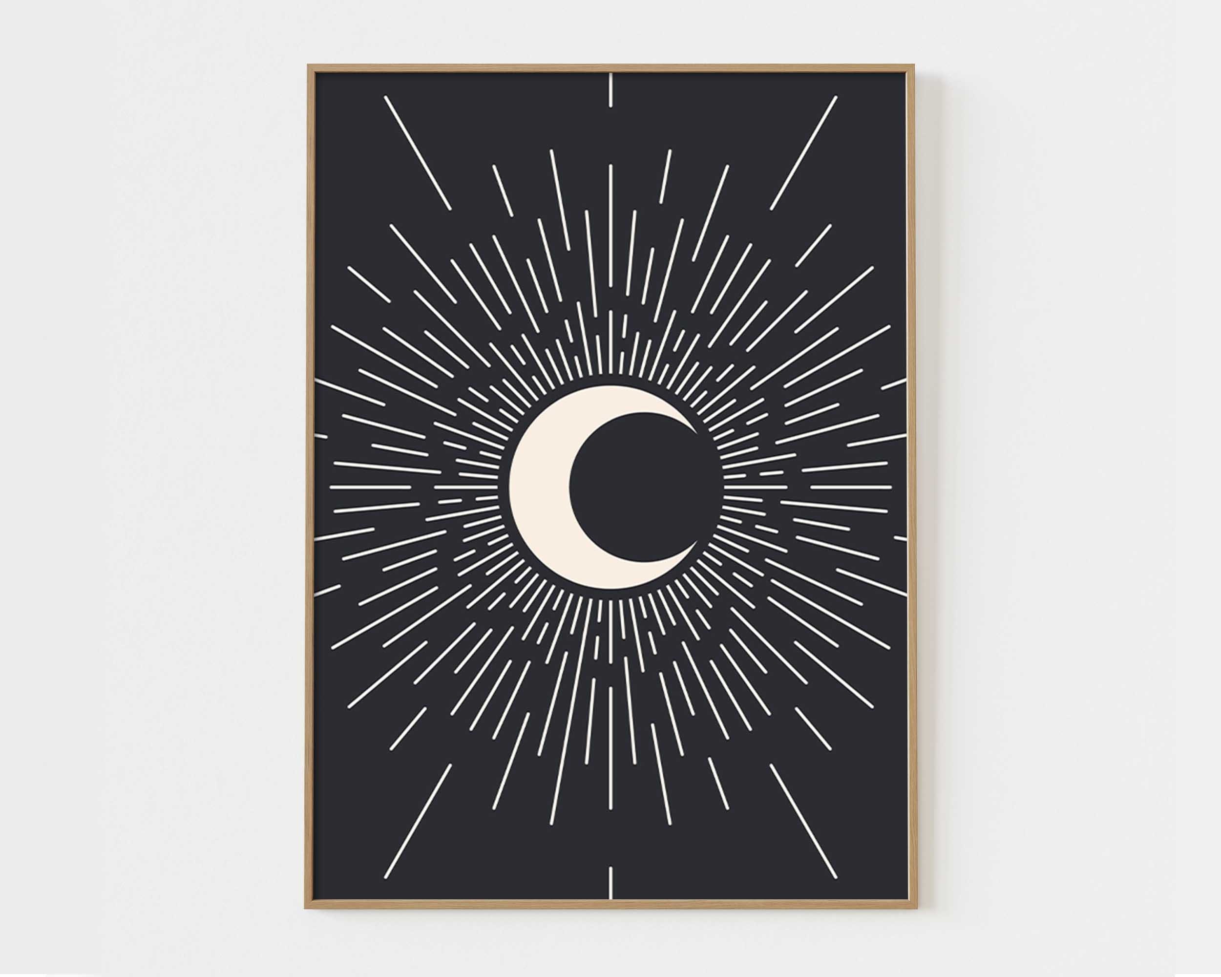Sun Moon Wall Art, Abstract Boho Poster Print, Set of 3 Minimal Wall ...