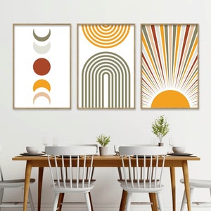 Sun and Moon, Boho Wall Art Decor, Moon Phase Art, Set 3 Prints Wall ...