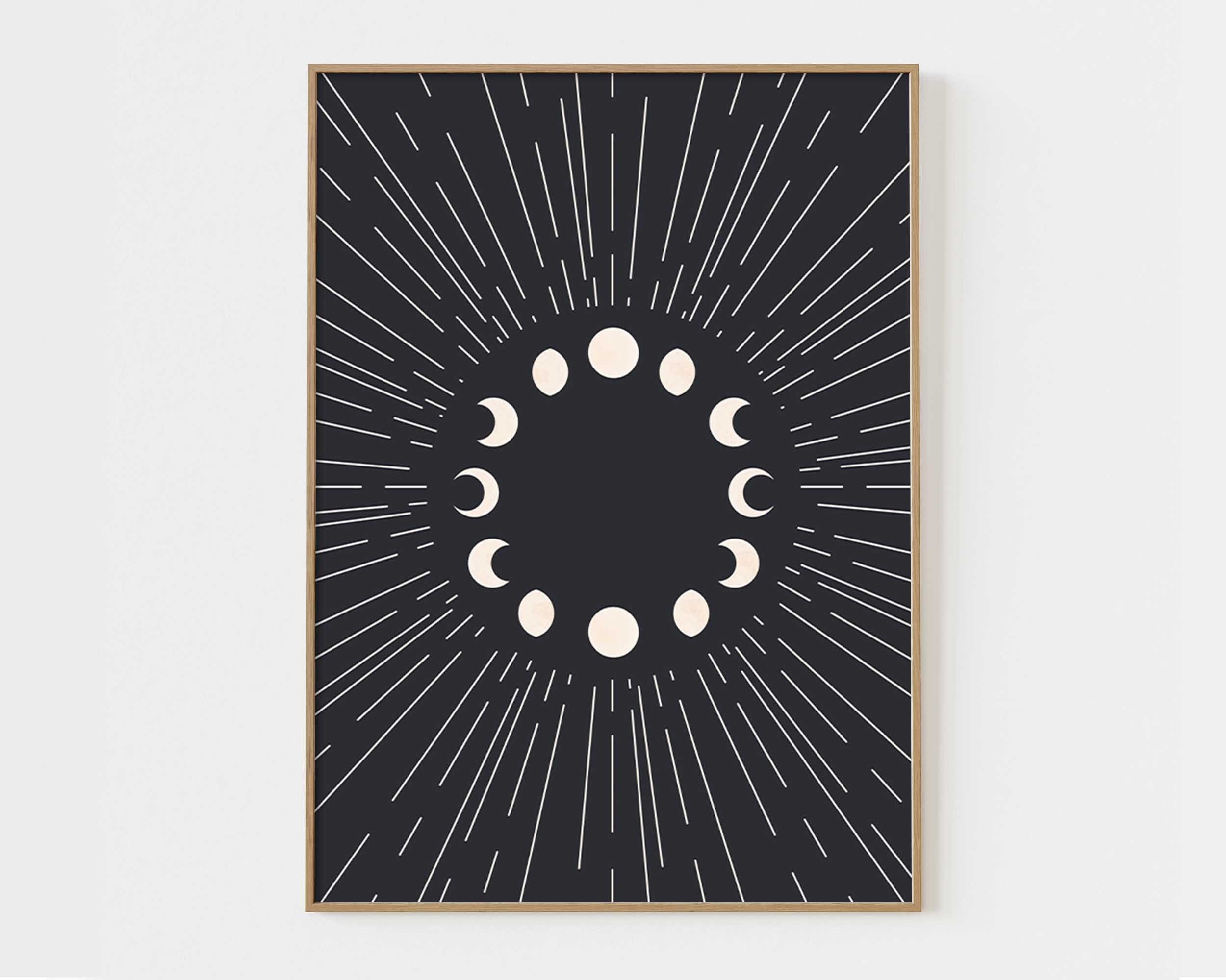 Sun Moon Wall Art, Abstract Boho Poster Print, Set of 3 Minimal Wall ...