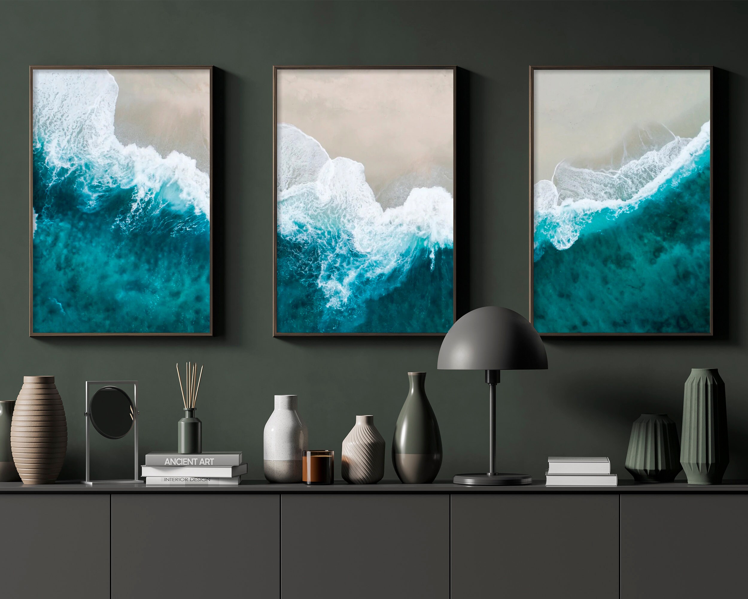 Ocean Waves Print, Set 3 Turquoise Wall Art, Aerial Beach Waves Poster ...