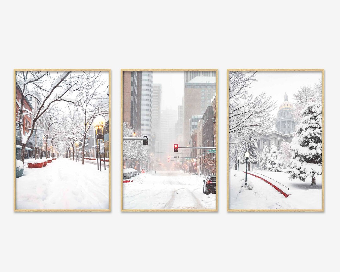 Set of 3 Winter Prints Snowy City Snow in the City Holiday Mood Posters ...