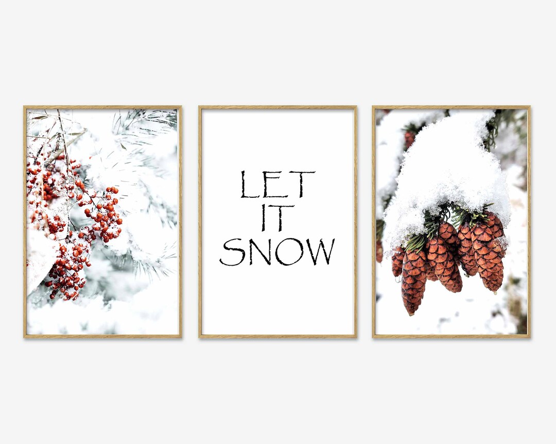 Set of 3 Print Winter Set Let It Snow Poster Christmas Snowy Pinions ...