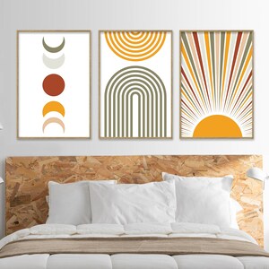 Sun and Moon, Boho Wall Art Decor, Moon Phase Art, Set 3 Prints Wall ...