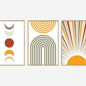 Sun and Moon, Boho Wall Art Decor, Moon Phase Art, Set 3 Prints Wall ...