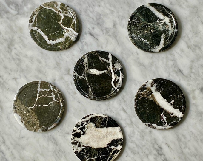 Black Marble Coasters Set of 6 — Natural Stone Drink Coasters — Modern ...