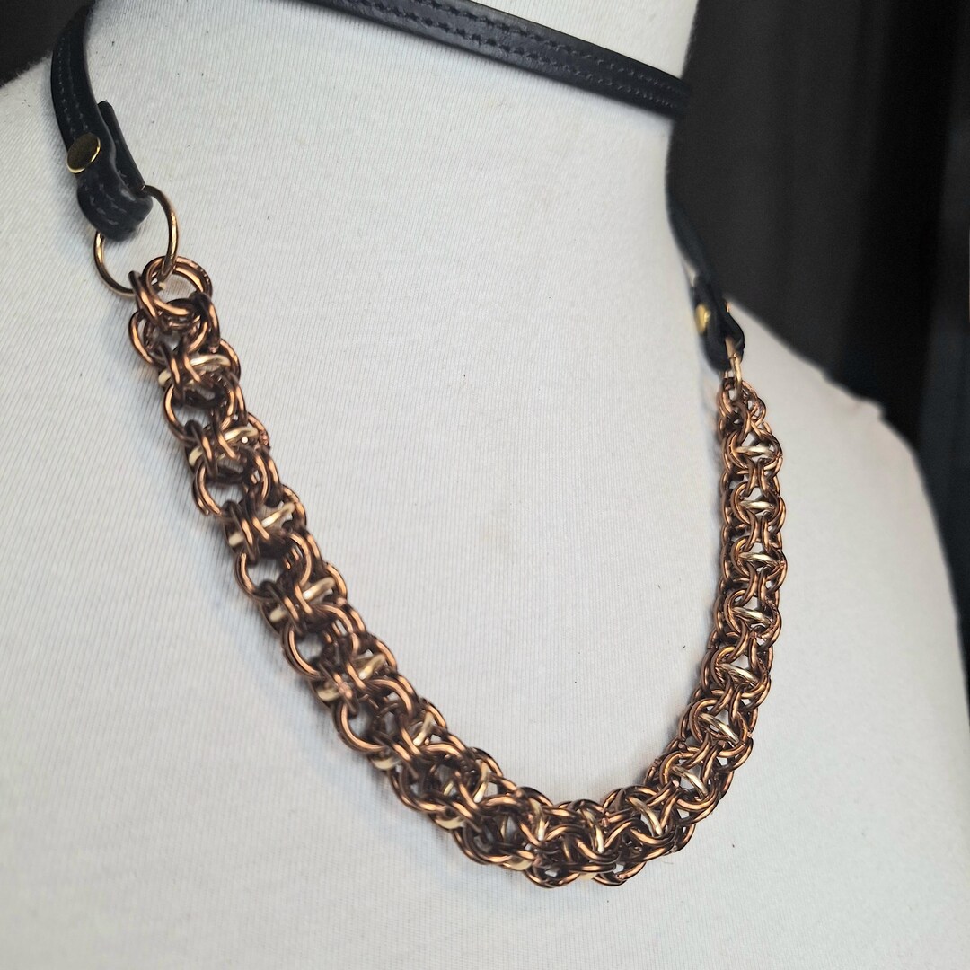 The Copperhead. A Handmade Chainmail & Stitched Leather Necklace. One ...
