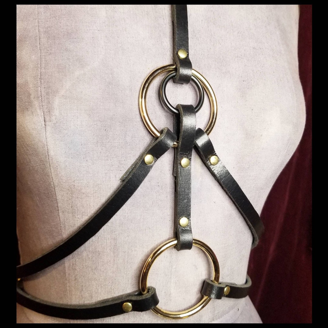 Black and Gold Oring Bodice Harness. Chic Black Leather. Adjustable ...