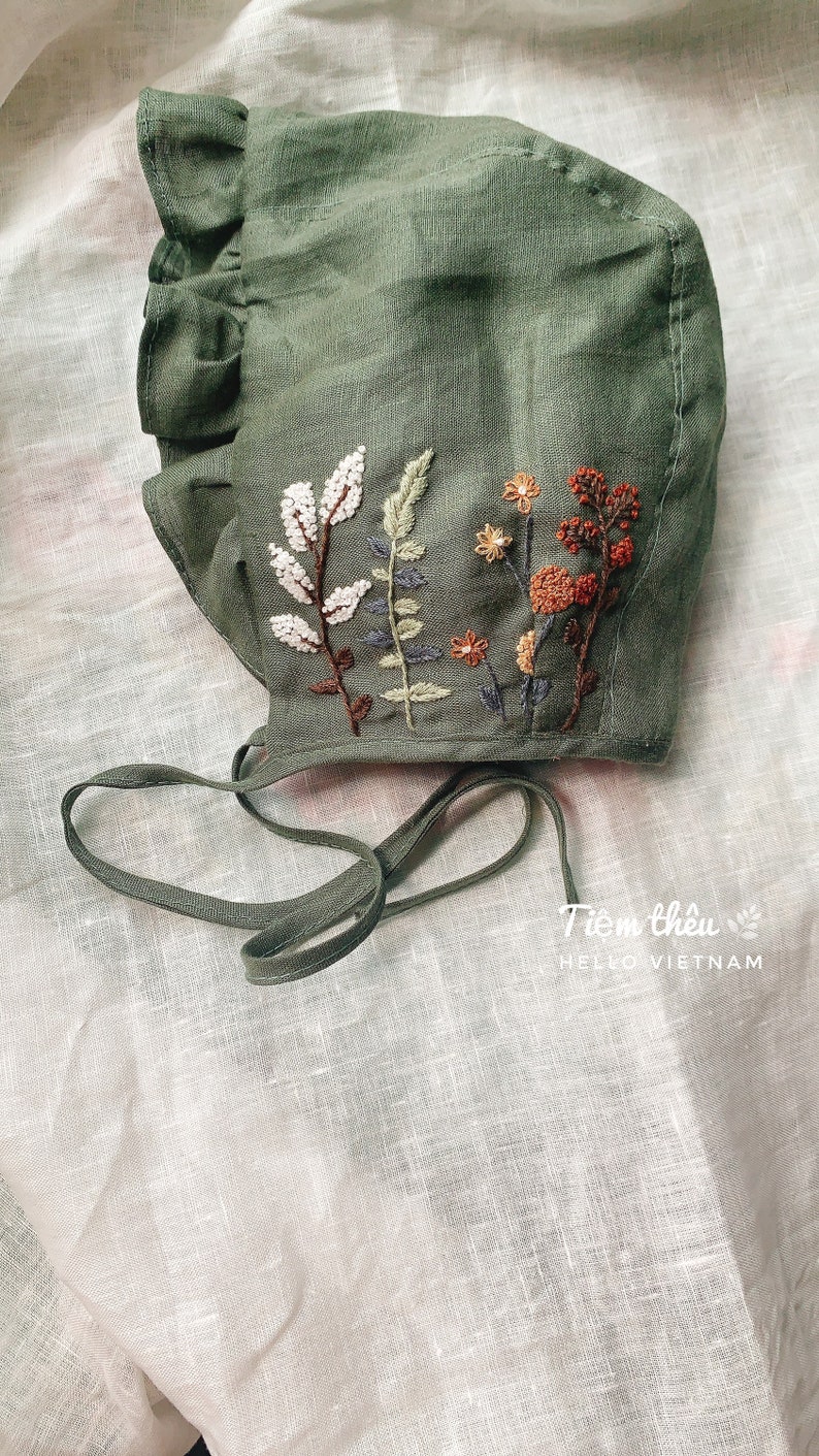 Embroidery Baby Bonnet Hand Embroidered Linen Bonnet Brimmed - Etsy