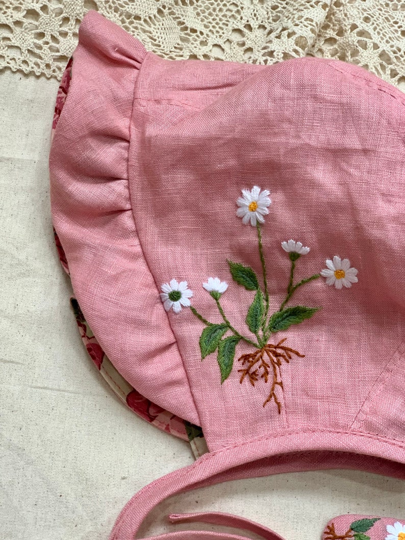Embroidered Baby Bonnet Reversible Bonnet for Girl - Etsy