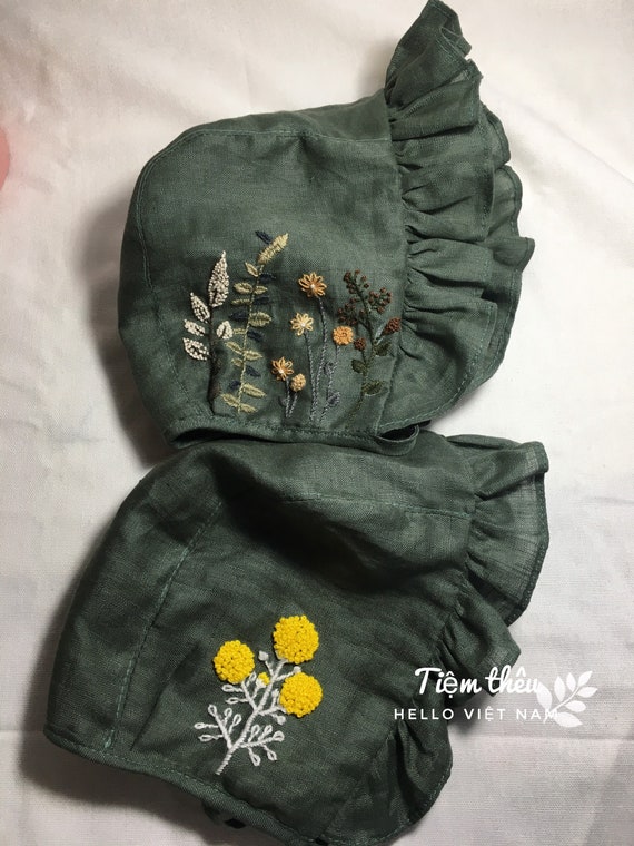 Embroidery Baby Bonnet Hand Embroidered Linen Bonnet Brimmed - Etsy