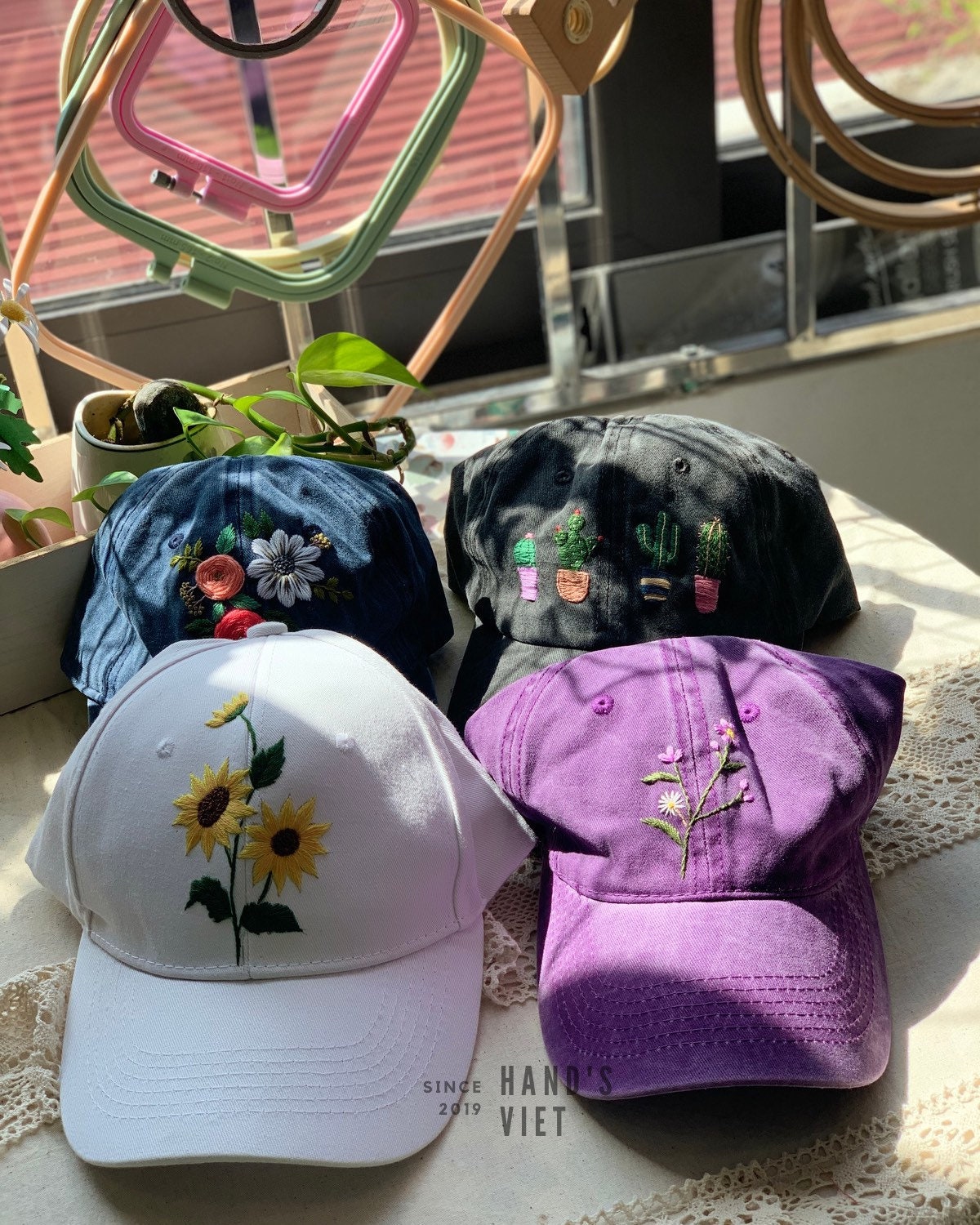 READY TO SHIP - Hand Embroidered Hat for Woman, Custom Flower Cap ...