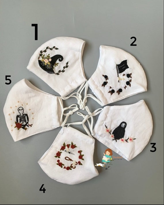 Combo 5 Pcs Halloween Face Mask With Hand Embroidered | Etsy