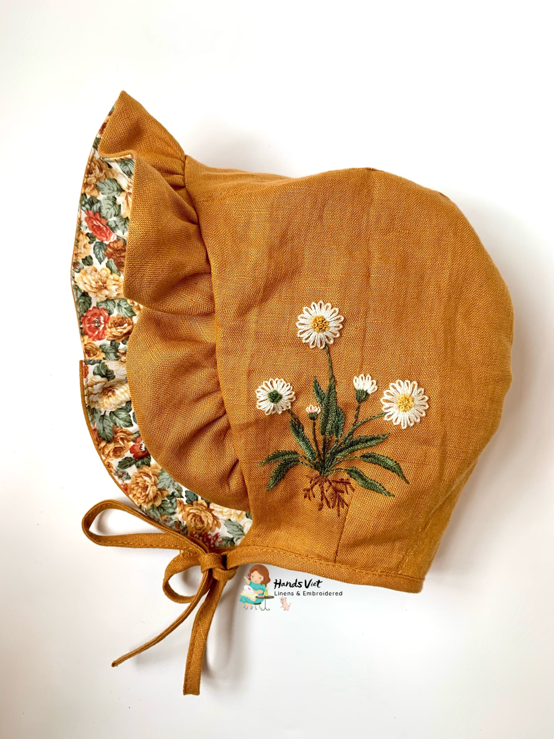 Embroidered Baby Bonnet, Reversible Bonnet for Girl - Etsy
