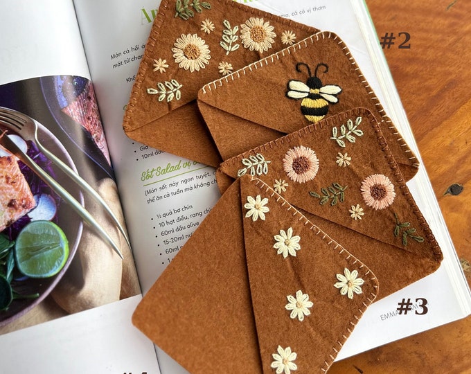 Felt Corner Bookmark With Hand Embroidered, Personalized Hand ...