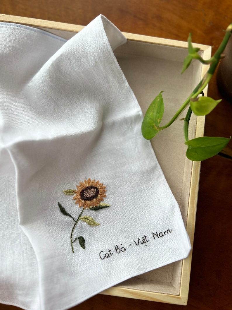 Personalized Embroidered Handkerchief With Floral, Embroidered Linen ...