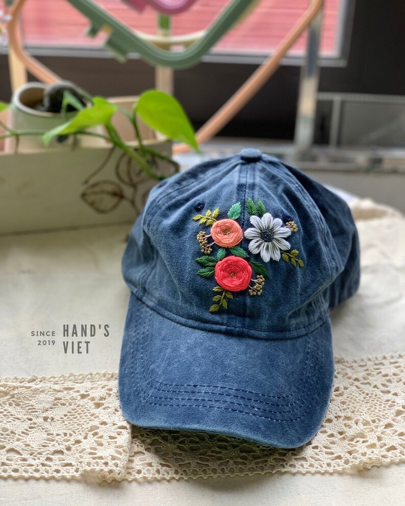 READY TO SHIP - Hand Embroidered Hat for Woman, Custom Flower Cap ...