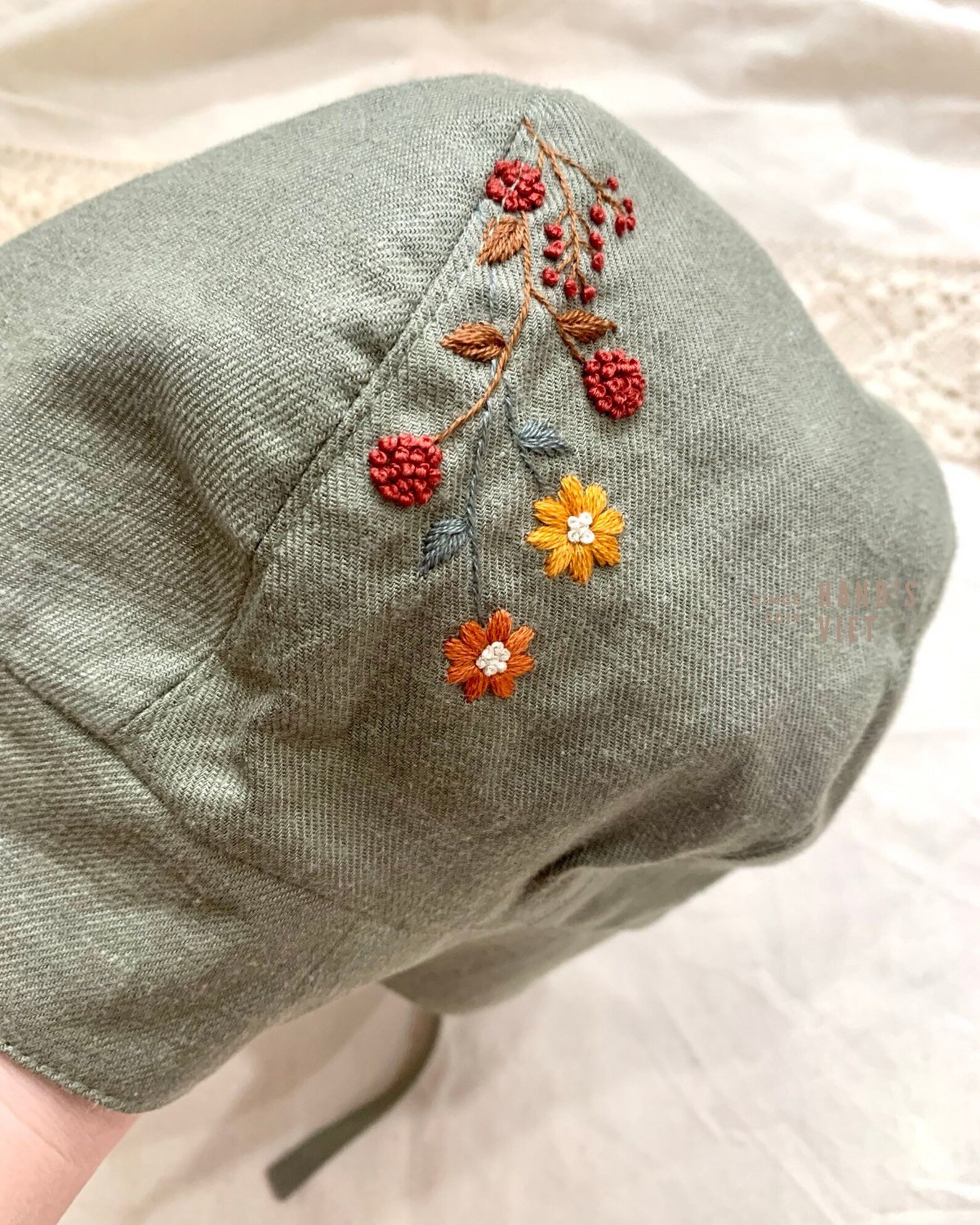 Embroidered Baby Bonnet, Floral Embroidered Bonnet for Girl With ...