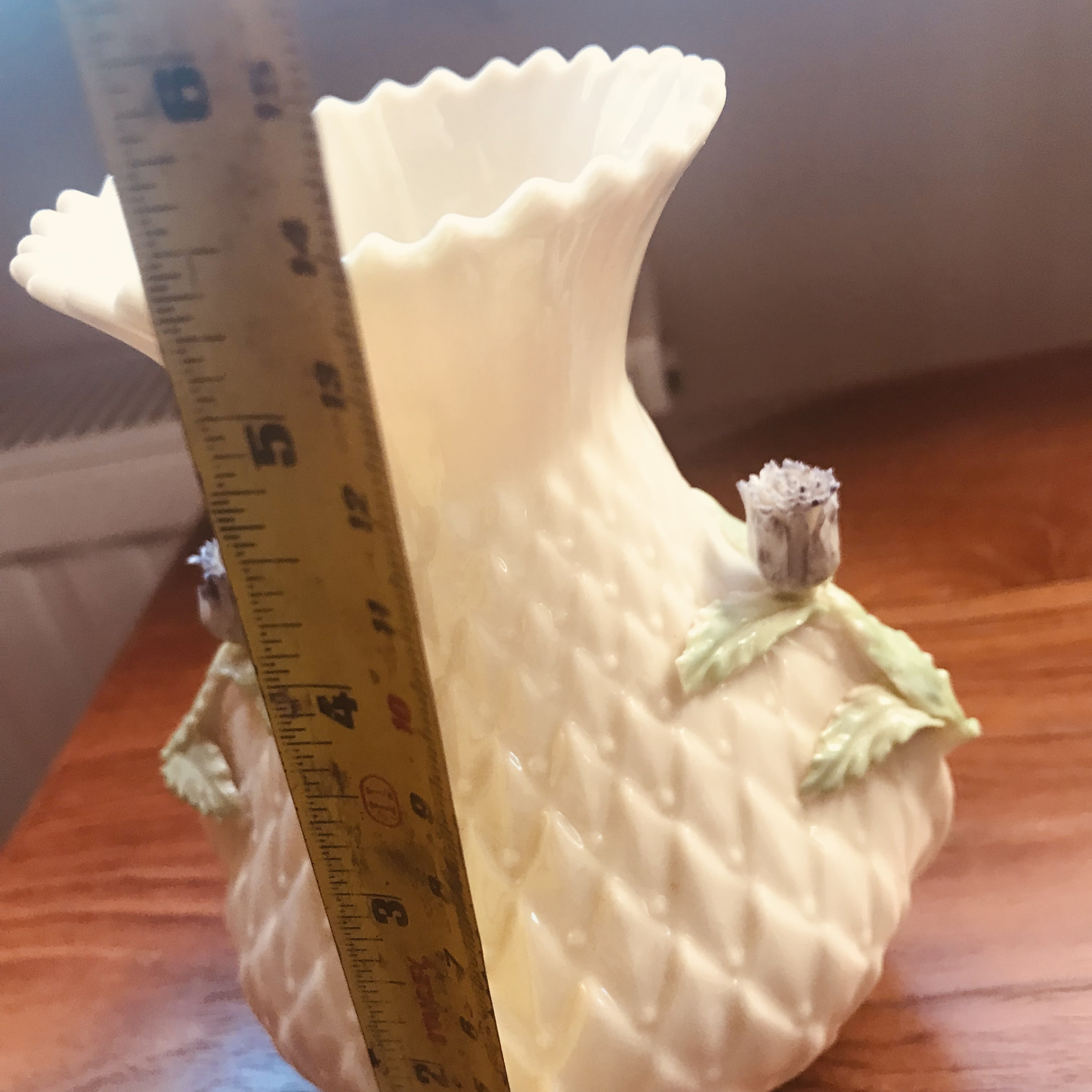 Pair Vintage Belleek Irish China Porcelain Vases, Purple Thistle Motif ...