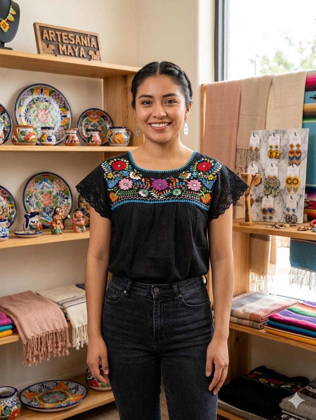 Hand-embroidered Mexican Blouse, Size Small / Floral Cotton Artisan Top ...