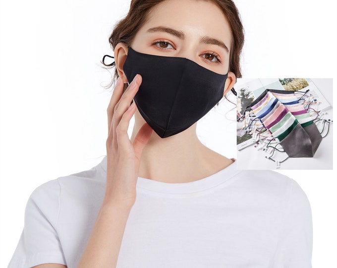 Silk Cloth Mask Black Cloth Mask 4 Layers Nose Wire 100% MULBERRY Silk ...
