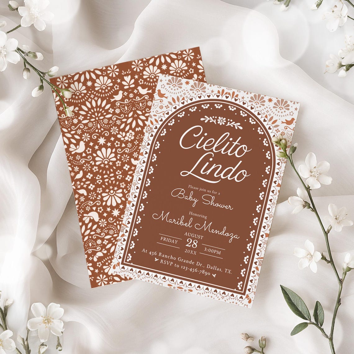 Terracota Brown Cielito Lindo Baby Shower Invitation, Papel Picado ...