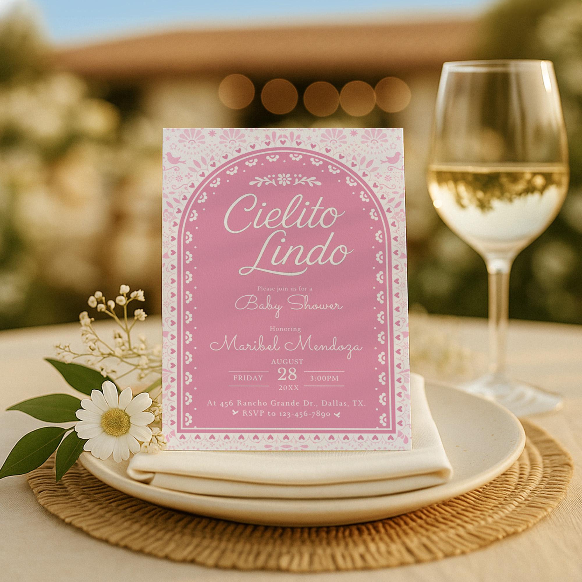 Cielito Lindo Baby Shower Talavera Style Invitation for Girl, Papel ...