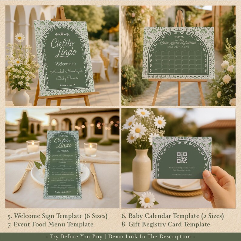 Olive Sage Green Cielito Lindo Talavera Style Baby Shower Bundle, Papel ...