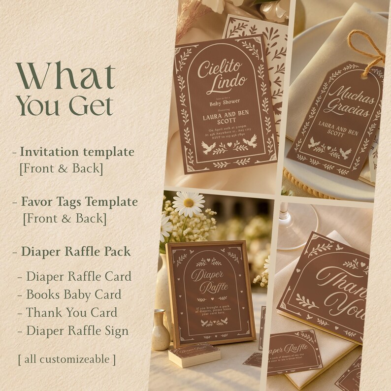 Brown Cielito Lindo Baby Shower Favor Tags, Talavera Boho Style ...