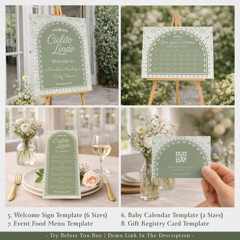 Sage Green Cielito Lindo Baby Shower Bundle: Boho Mexican Fiesta ...