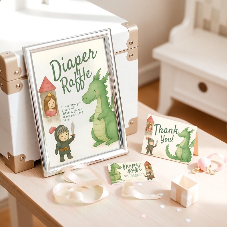 Storybook Baby Shower Diaper Raffle Bundle, Dragon and Princess Theme ...