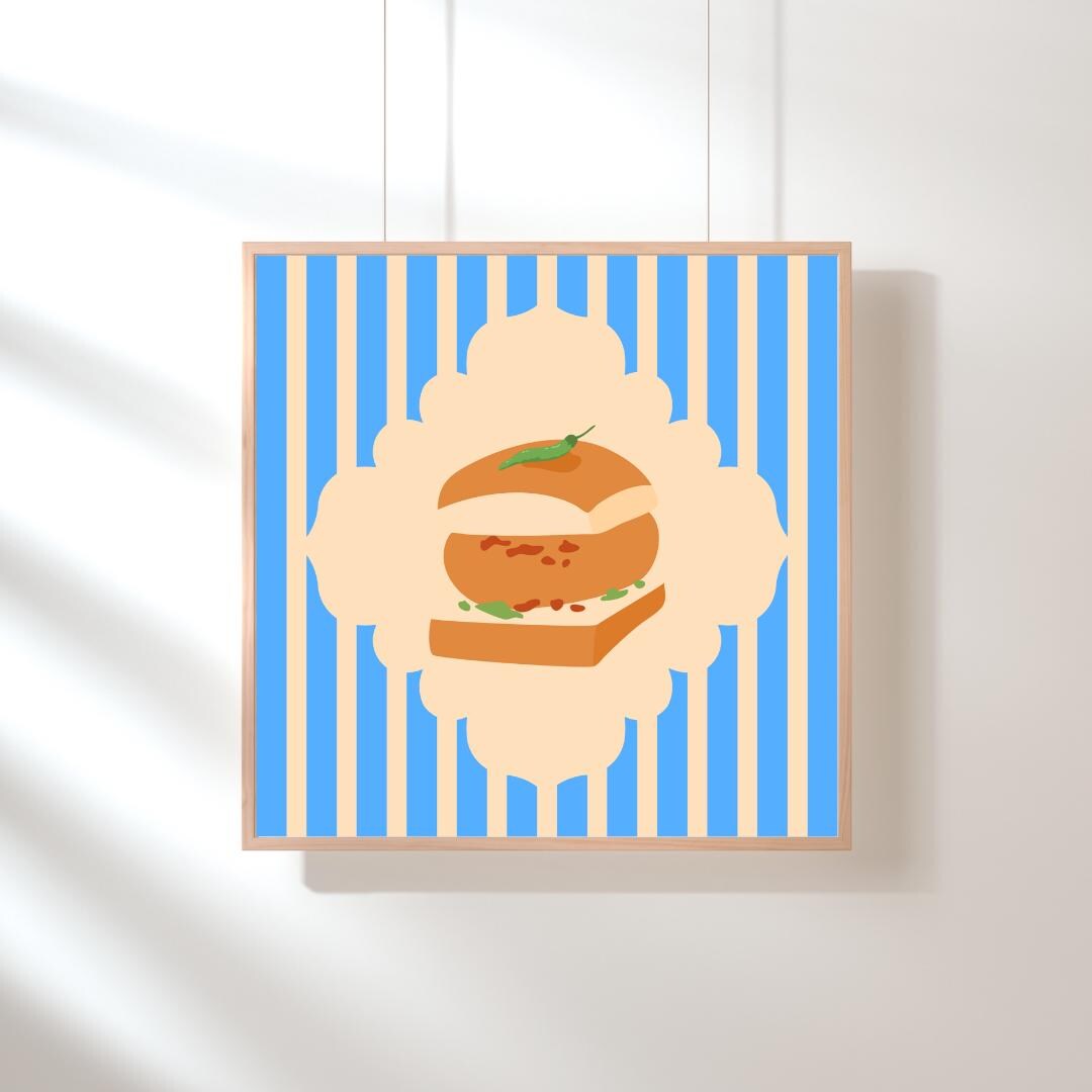 Vada Pav Art | Instant Digital Download | 8x10in & 10x10in | Colorful ...